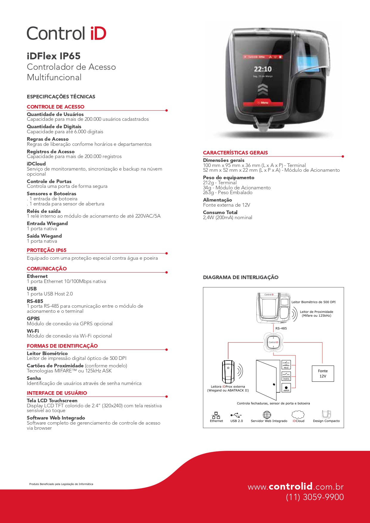 Controlador de Acesso - IDFLEX IP65 Proximidade 125 kHz + Biometria ...
