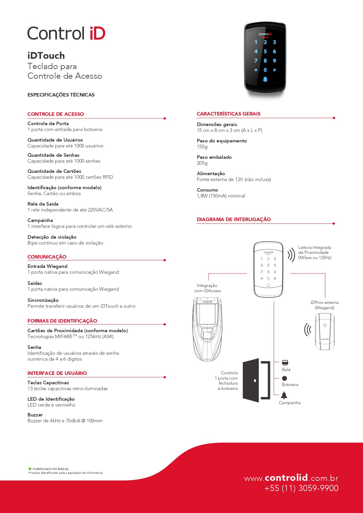 Controle de Acesso - iD Touch - Proximidade 125 kHz e senha - CONTROLi ...