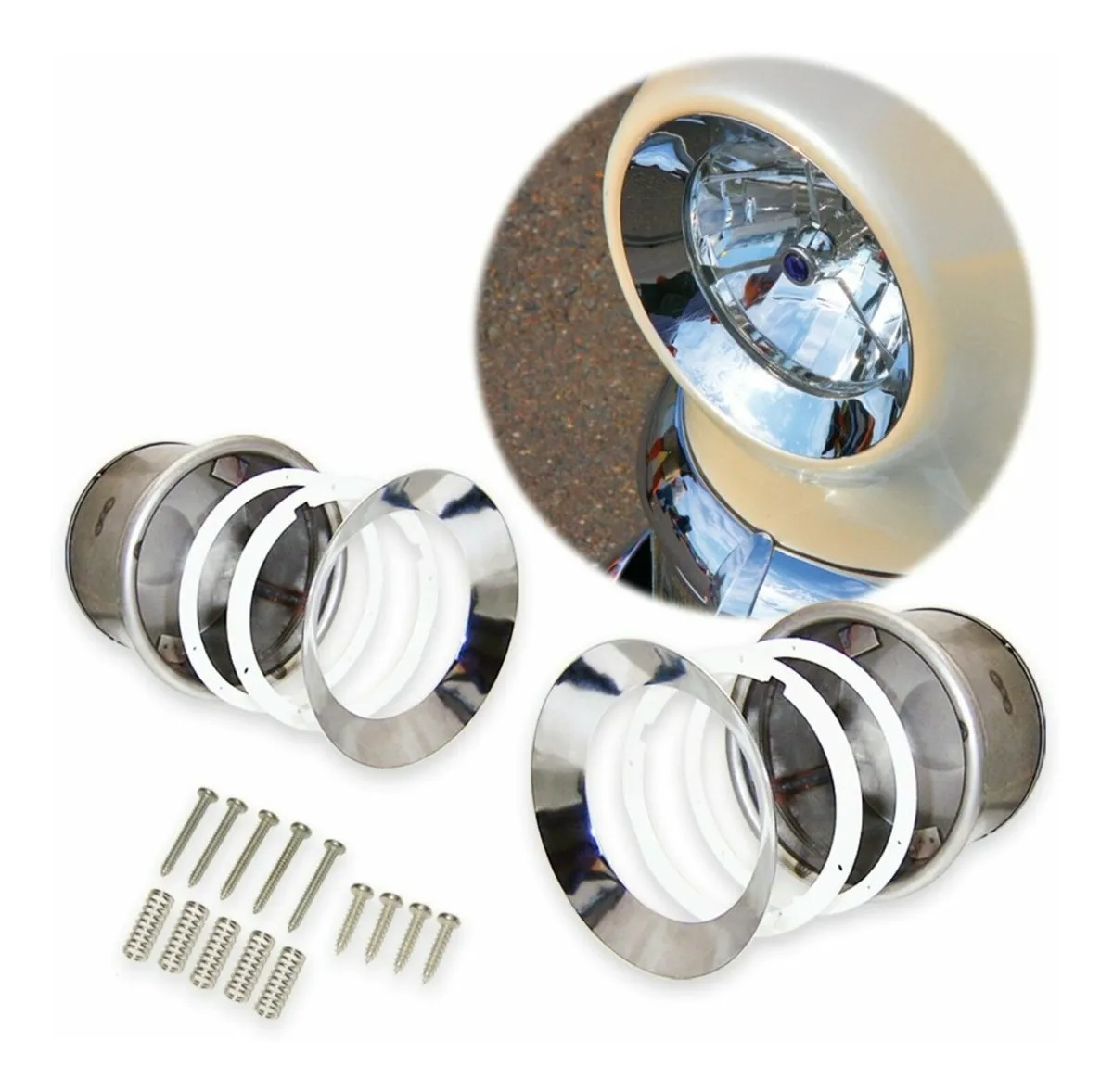 Kit Farol Embutido 180mm Par Aro CRomado - ORIGINAL HOT ROD l PEÇA DE ...