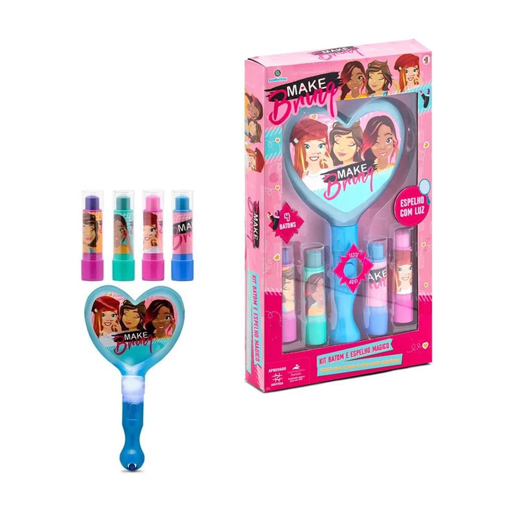 Kit Batom+Espelho com luz Maquiagem Infantil Polibrinq - Loja Zuza ...