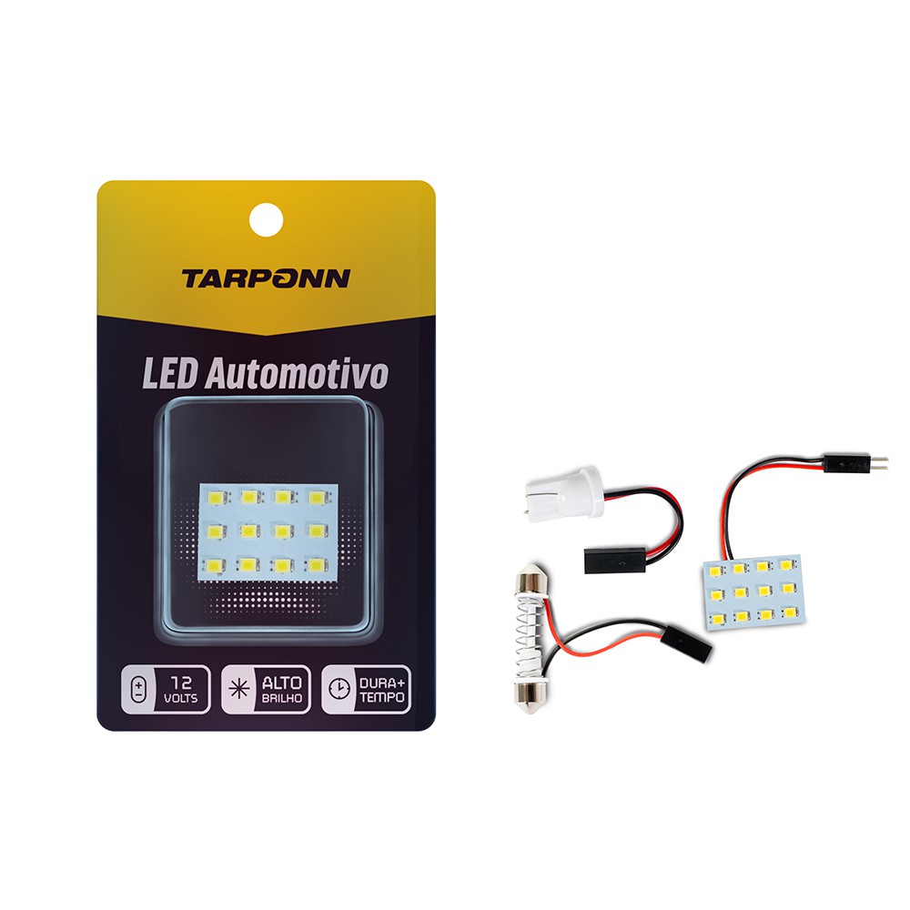 Lâmpada LED interior carro placa 12 LEDs c/ 2 conectores ...