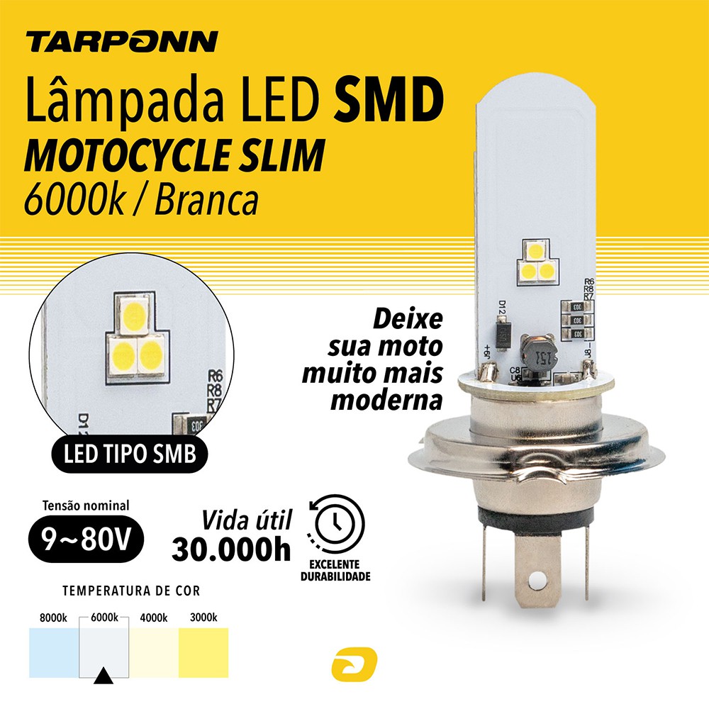 Lâmpada LED Motocycle SMD Tarponn H7 9v à 80v 6.000k - Distribuidora ...