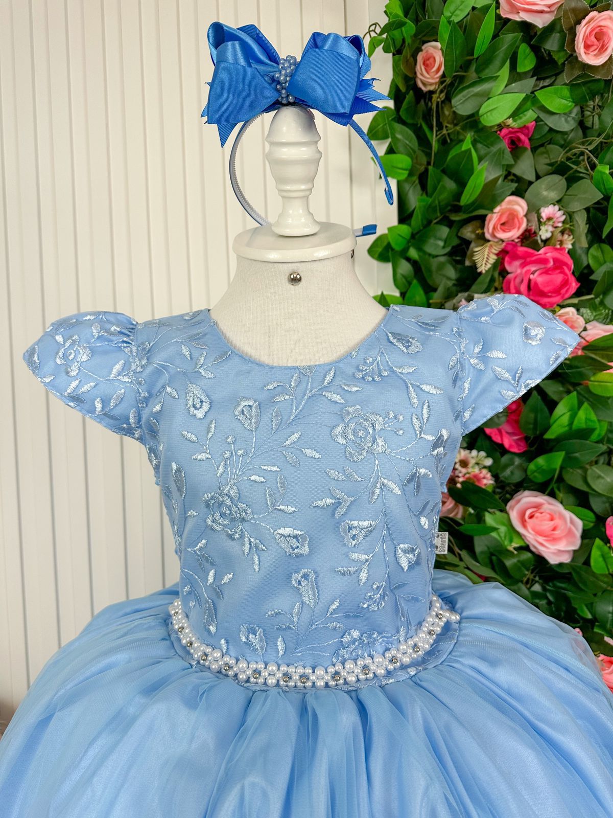 Vestido Marie Longo Azul Bebe Renda Flor - BELLI KIDS ATACADO