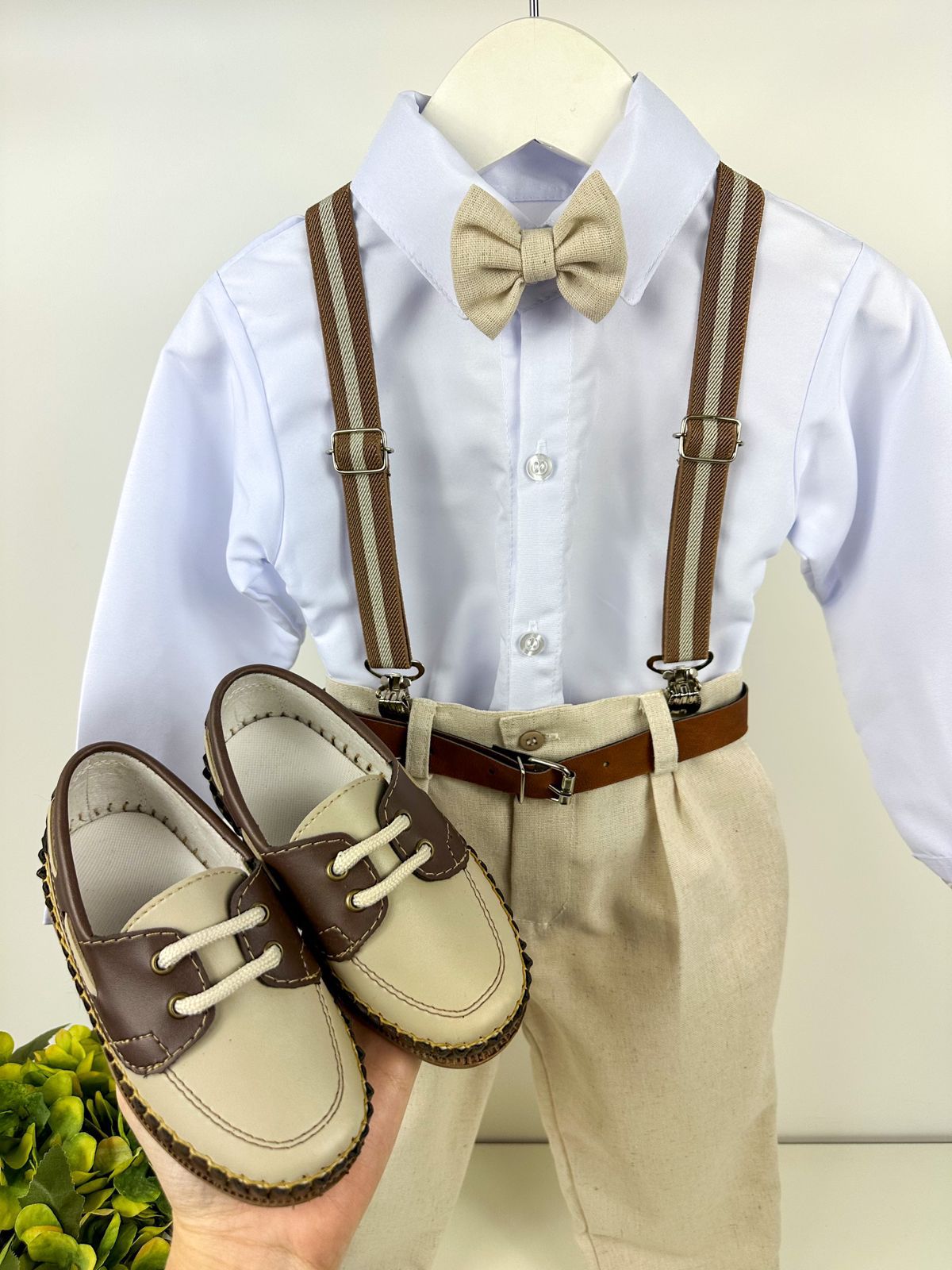 Conjunto Miss Cherry Meninos Social Suspensorio Marrom - BELLI KIDS ATACADO