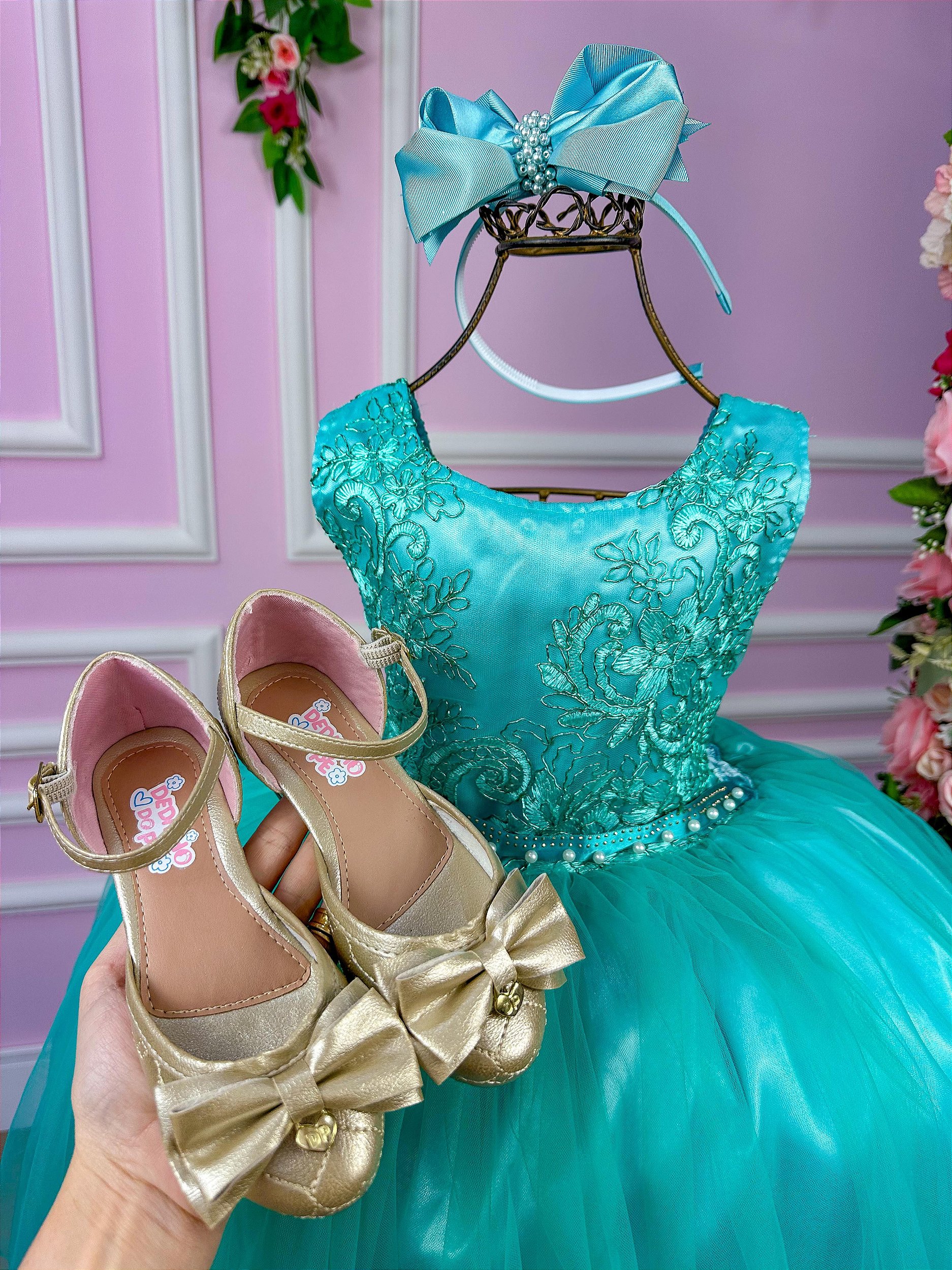 Vestido Infantil Enjoy Juvenil Helena Verde Tiffany - BELLI KIDS ATACADO