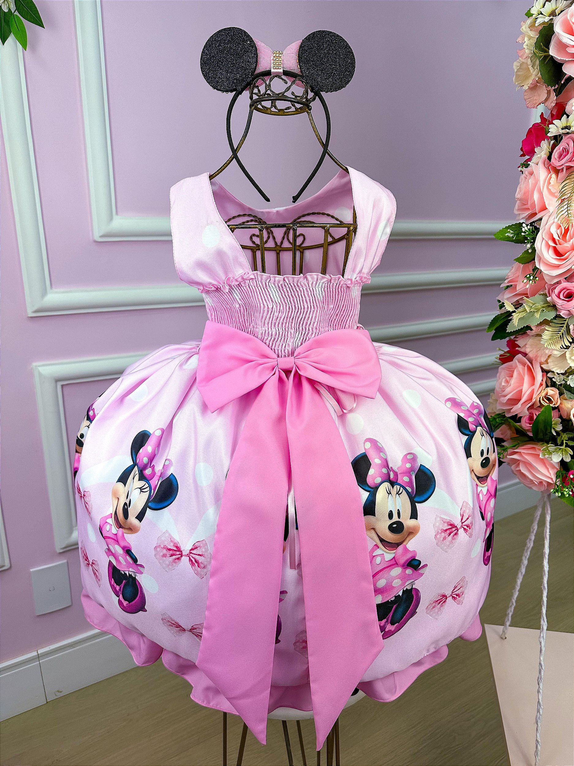 Vestido Tematicos da Miss Minnie/Minie Rosa Bebe - BELLI KIDS ATACADO