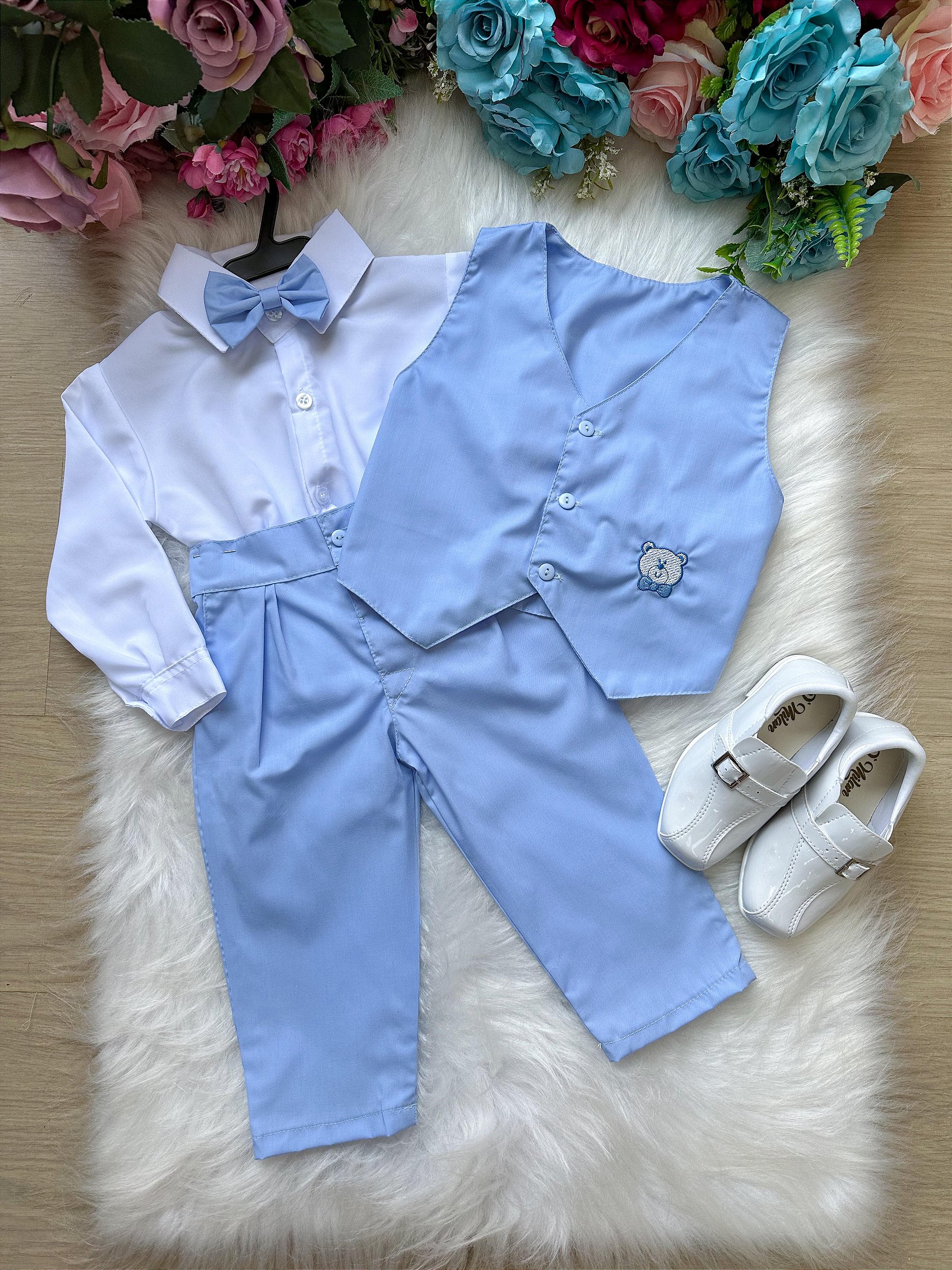 Conjunto Miss Cherry Bebe Colete Pietro Azul Bebe - BELLI KIDS ATACADO