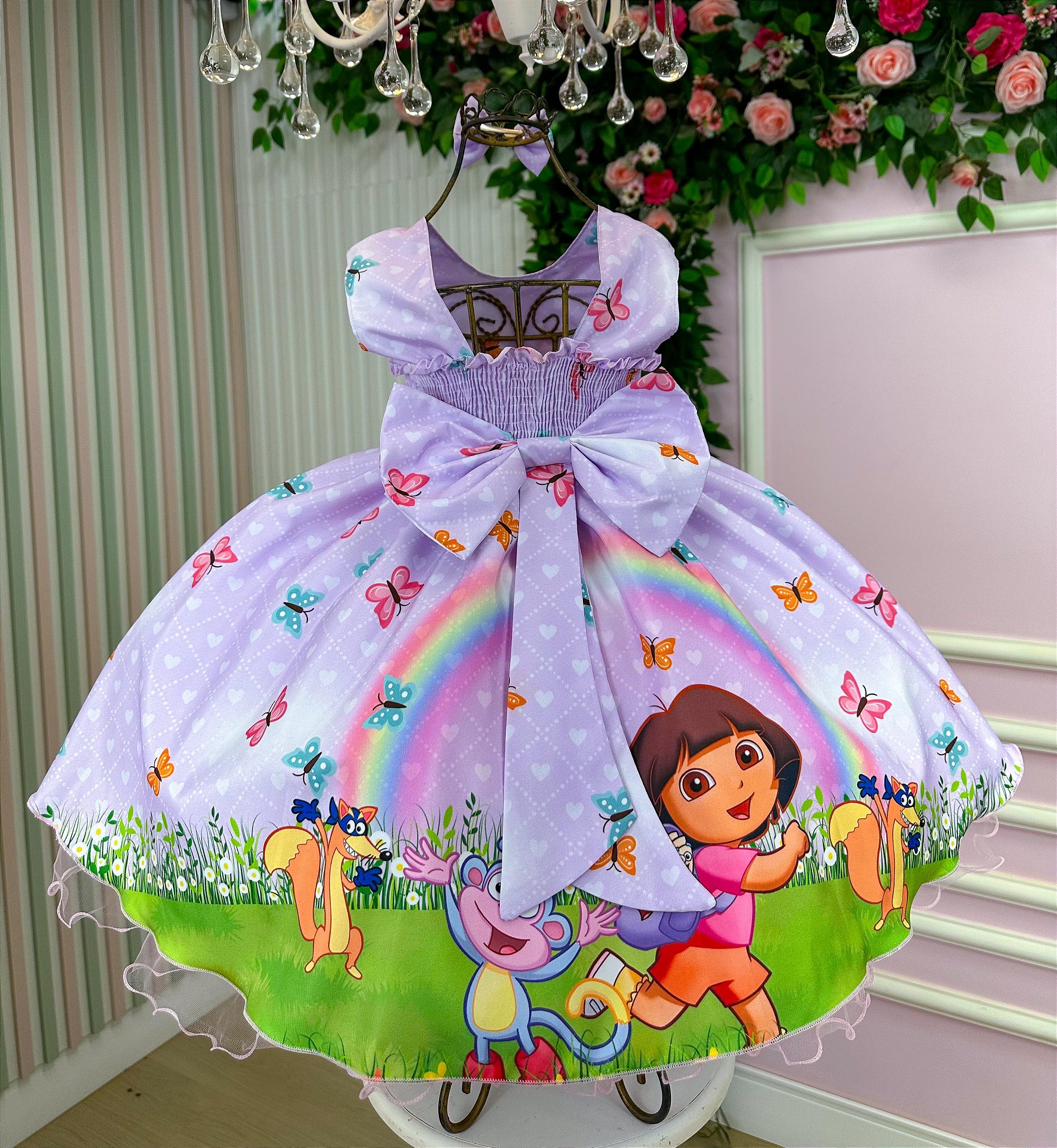 Vestido Tematicos Ysa Kids Dora Aventureira Lilas - BELLI KIDS ATACADO