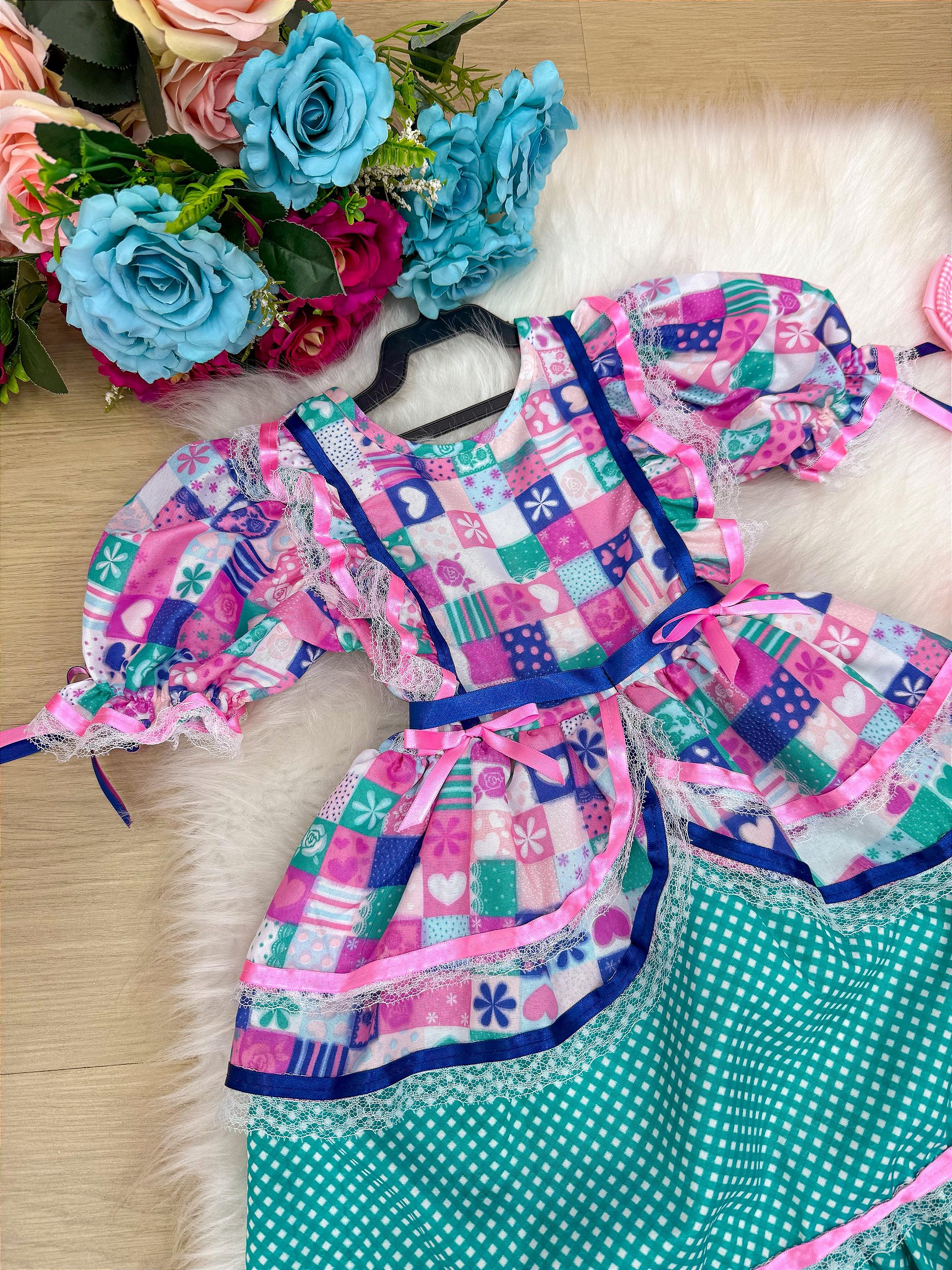 Vestido Bella Child Junino Celebração Caipira Verde Tiffany - BELLI ...