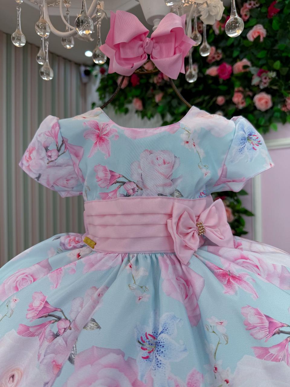 Vestido Ysa Kids Jardim Florido Elisa Azul Bebe - BELLI KIDS ATACADO