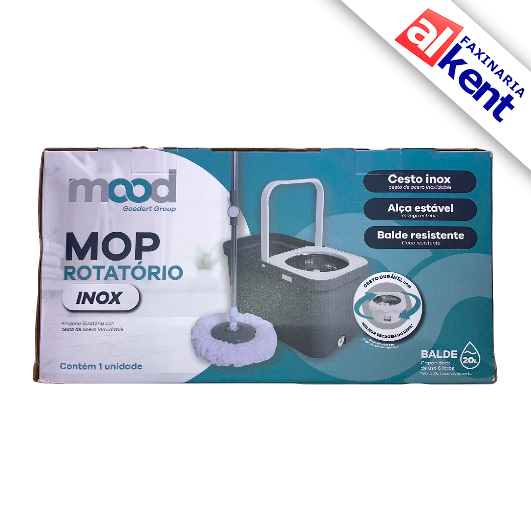 Mop Rotatório Retangular Mood com Cesto Inox 20L e 1 refil Nobre ...