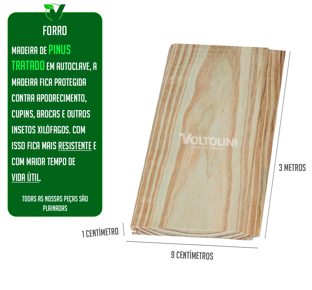 Forro em Madeira de Pinus Tratado 2 cm x 9 cm e 11,5 x 3 m - Loja ...