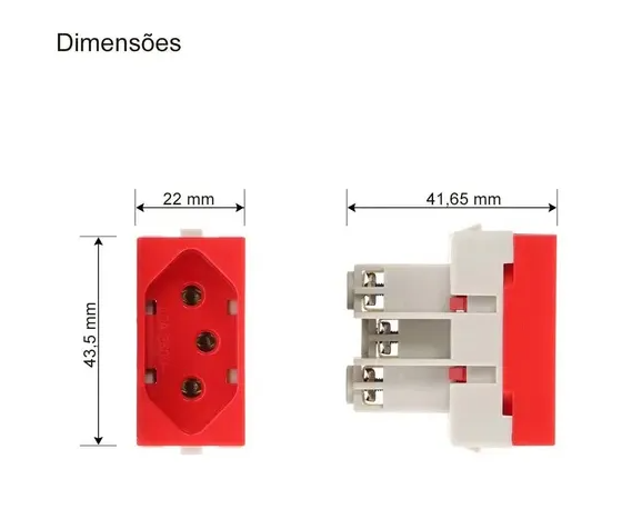 Módulo Tomada Padrão Brasileiro 2P+T 20A 250V Vermelho B3 MARGIRIUS - AralleShop
