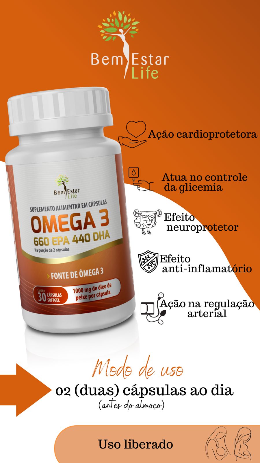 Ômega 3 com 30 capsulas Bem Estar Life - Bem Estar Life Paraná