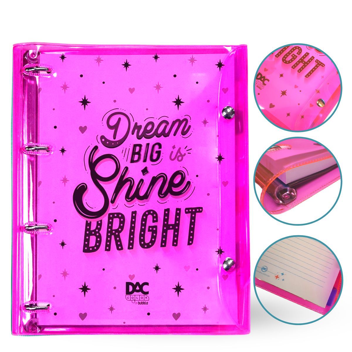Fichário Caderno Argolado Universitário Cristal Color Bubble Pink c ...