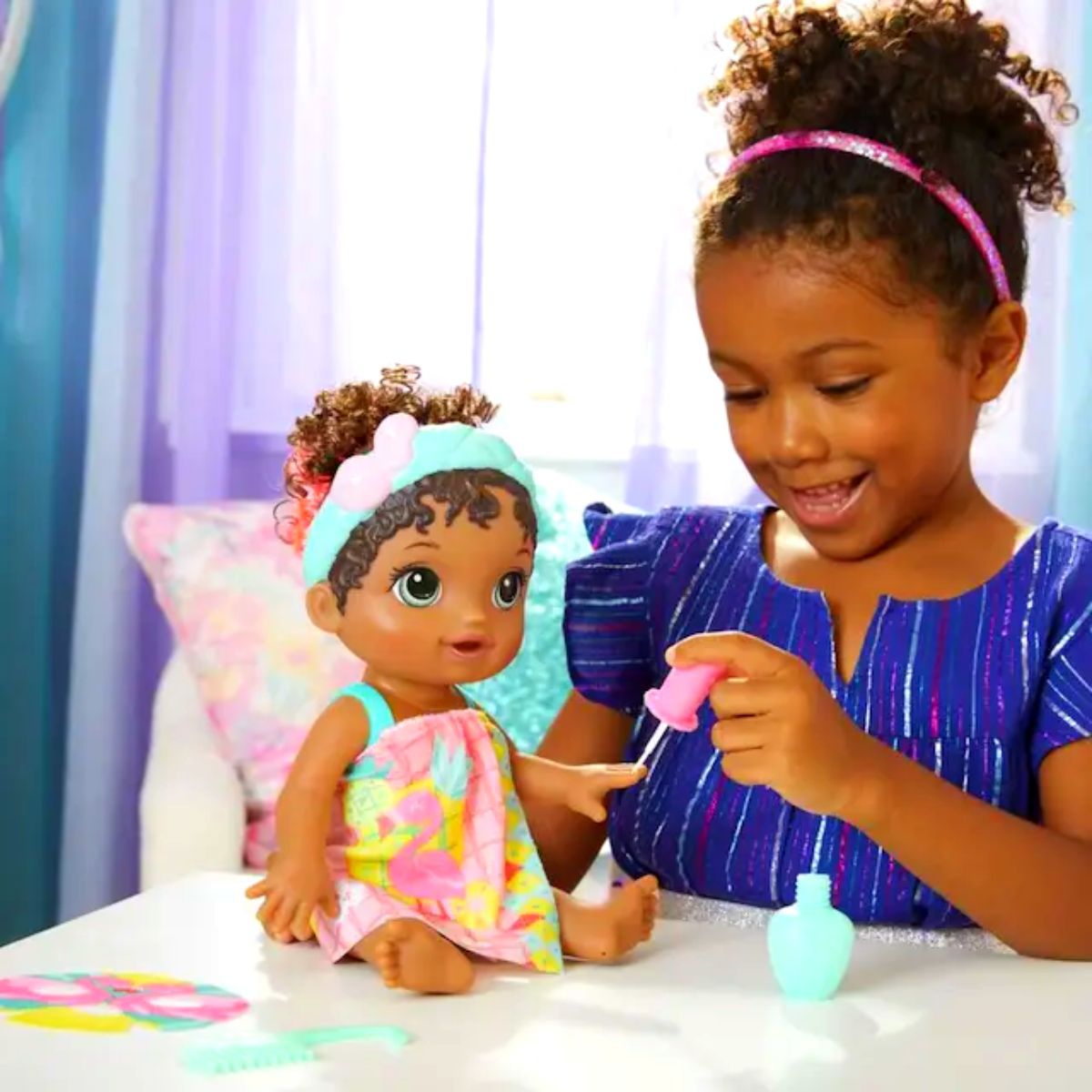 Boneca Baby Alive Glam Spa Dia de Princesa Flamingo Cabelo Preto com ...