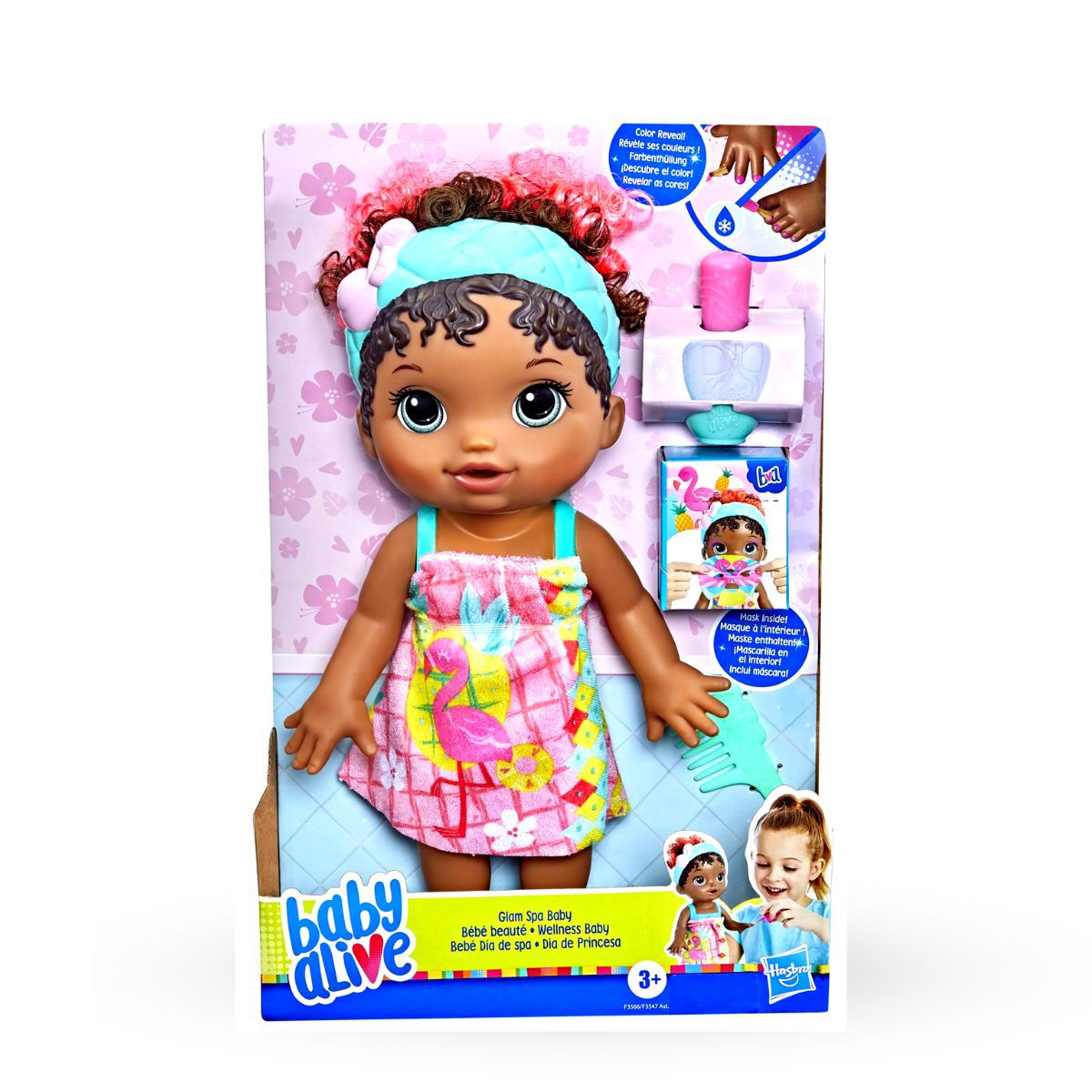 Boneca Baby Alive Glam Spa Dia de Princesa Flamingo Cabelo Preto com ...