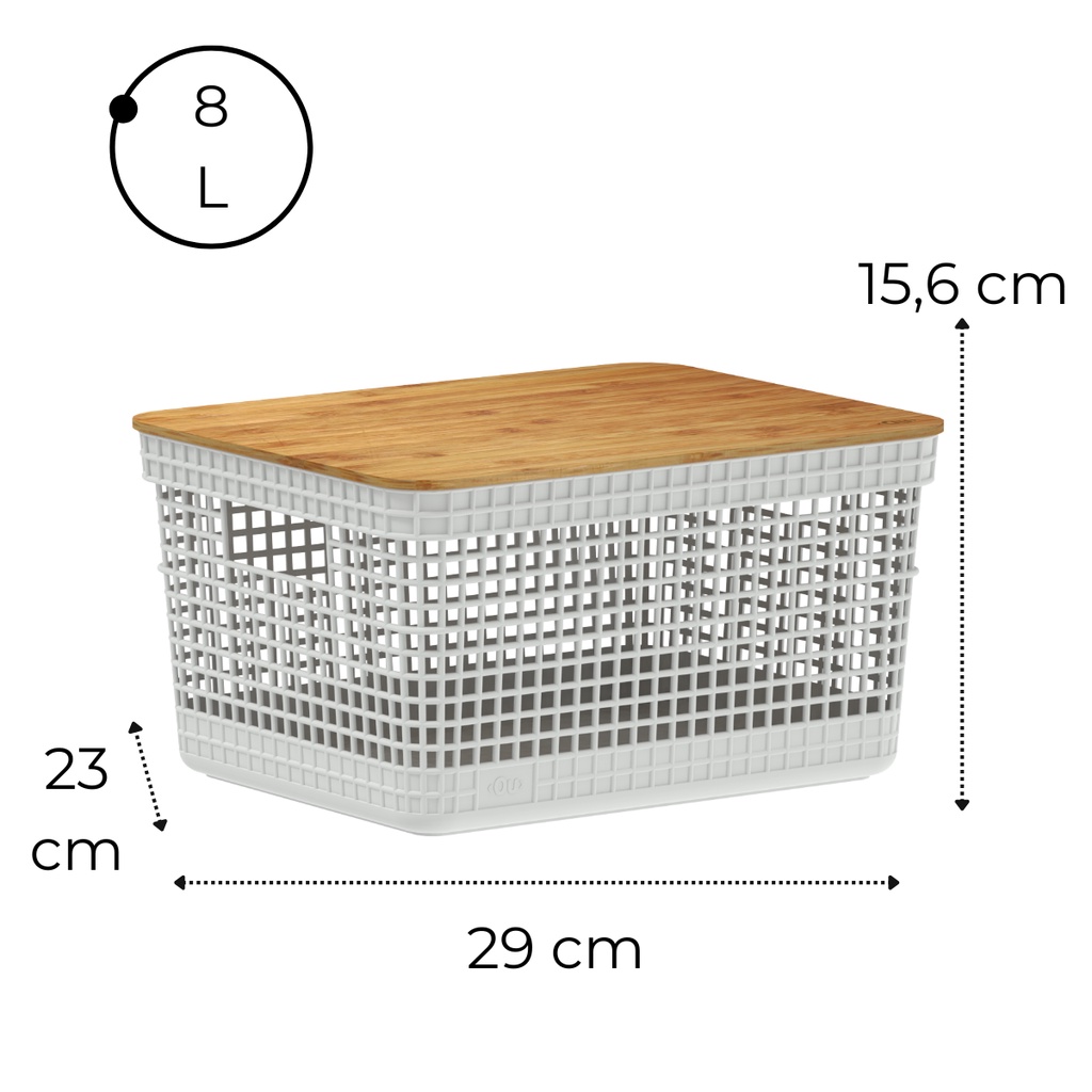 Cesto Grid com Tampa de Bambu - Cantinho Estiloso