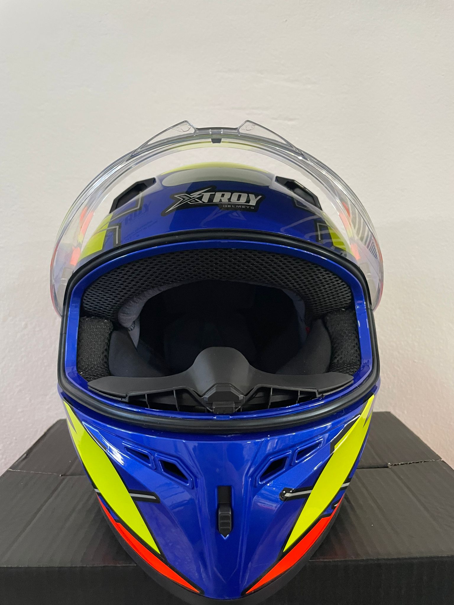 CAPACETE EBF XTROY FF526 - AZUL / COLORIDO - BRILHANTE - 6559 - MOTTOBIKE - ATACADO E VAREJO