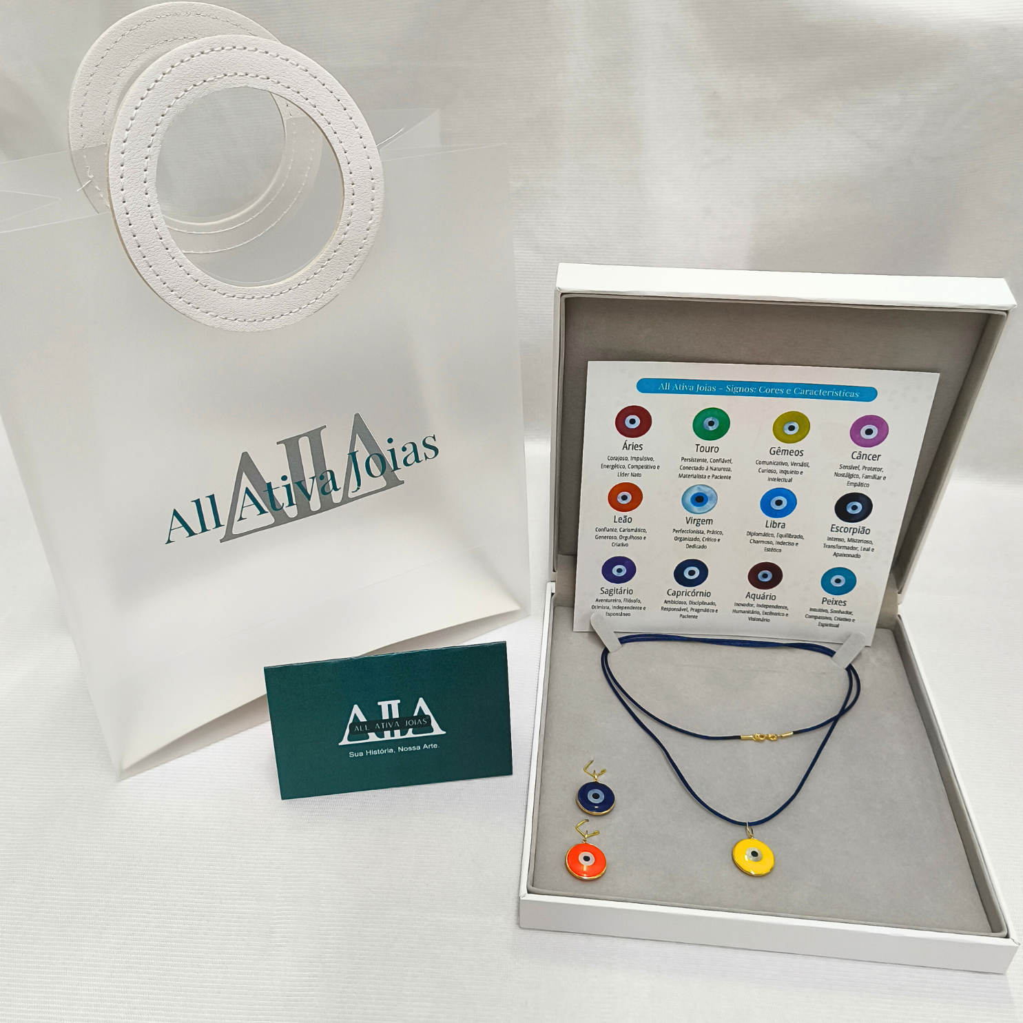 Kit com 3 Pingentes Olho Grego 15mm Ouro 18k + Colar Fio de Seda - All ...
