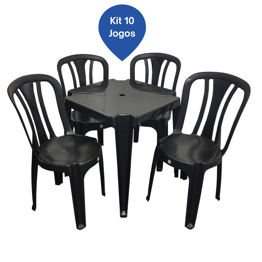 10 Kits Jogo de Mesa com 4 Cadeiras Plásticas Bistrô 182 Kilos Preta ...