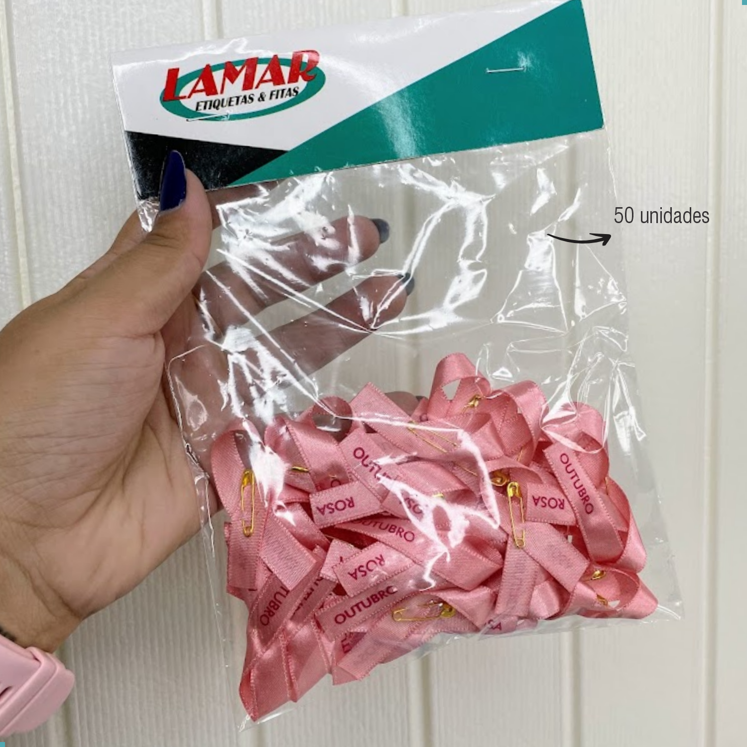 Fita Outubro Rosa com Alfinete - 50 unidades - Lamar Etiquetas e Fitas