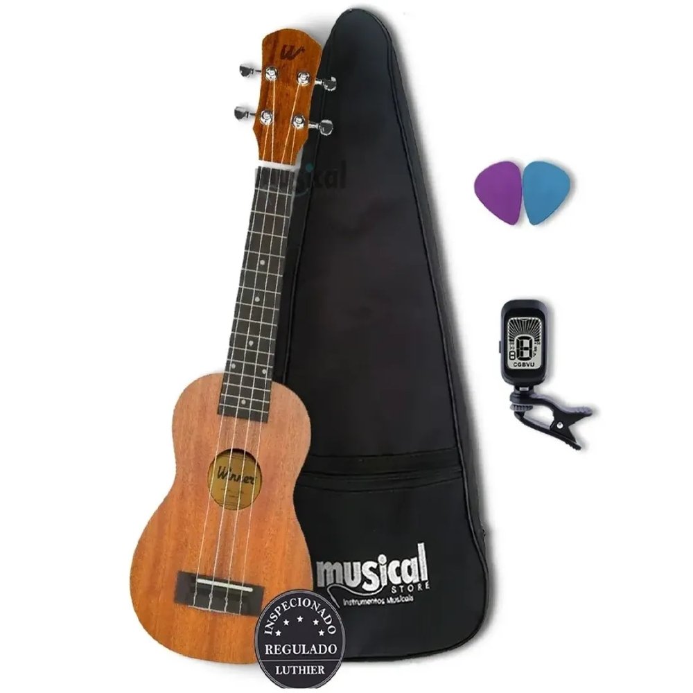 Kit Ukulele Soprano Acústico 21k Tagima Tarraxas Blindadas Com Capa + Afinador + Palhetas Com 10 ...