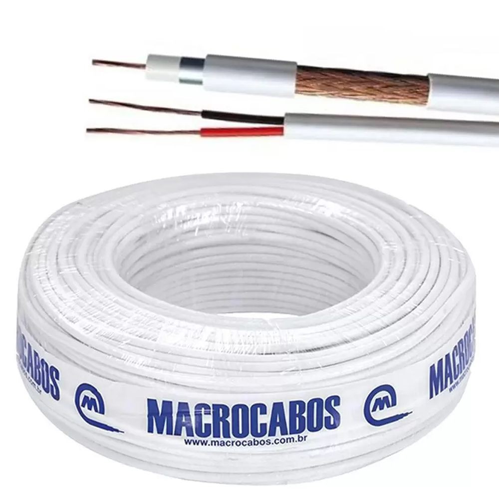 Cabo Coaxial 06 RG6 75OHMS 67% Malha Branco Rolo 100 Metros Macrocabos ...