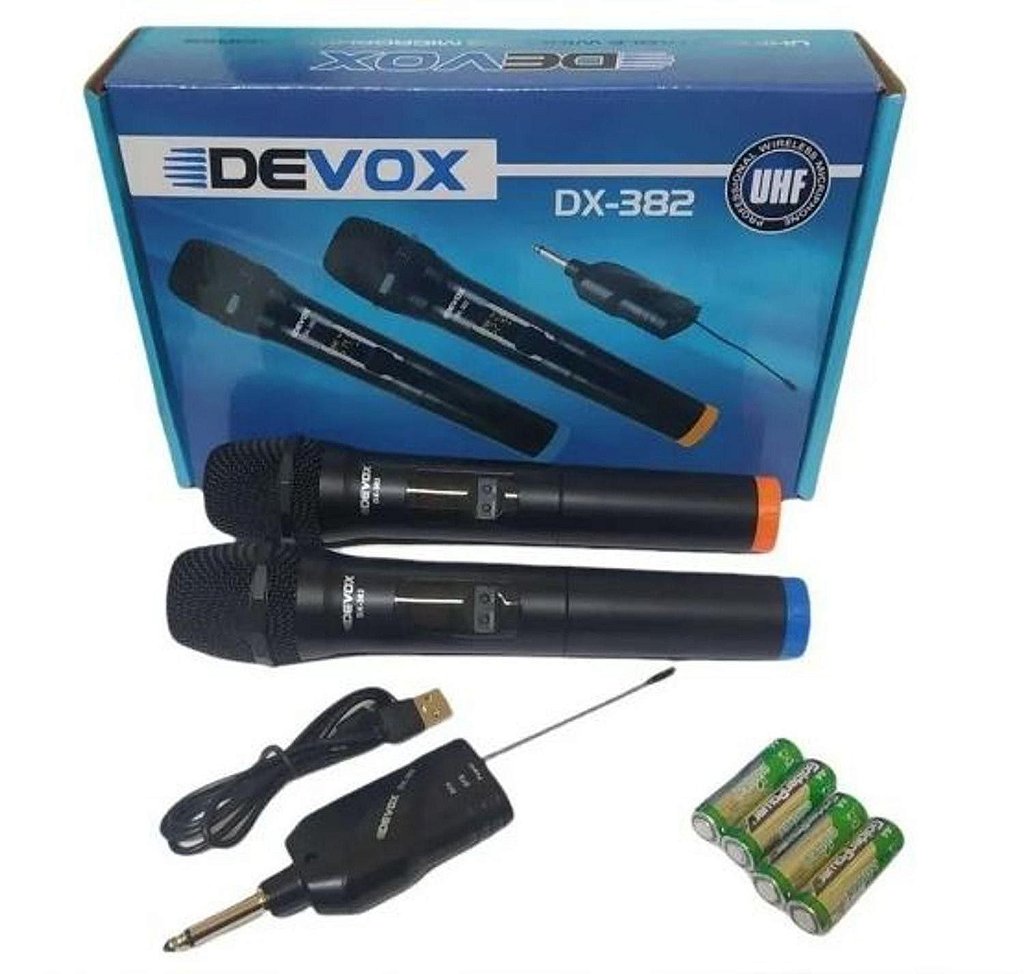 Microfone Sem Fio De Mao Duplo Uhf Com Mini Receptor Dx-382 Devox Com ...