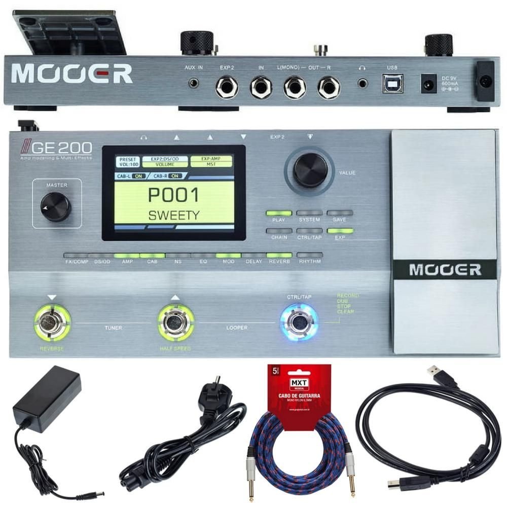 Pedaleira Profissional Multi-efeitos MOOER p/Guitarra GE200 Com 10% OF ...