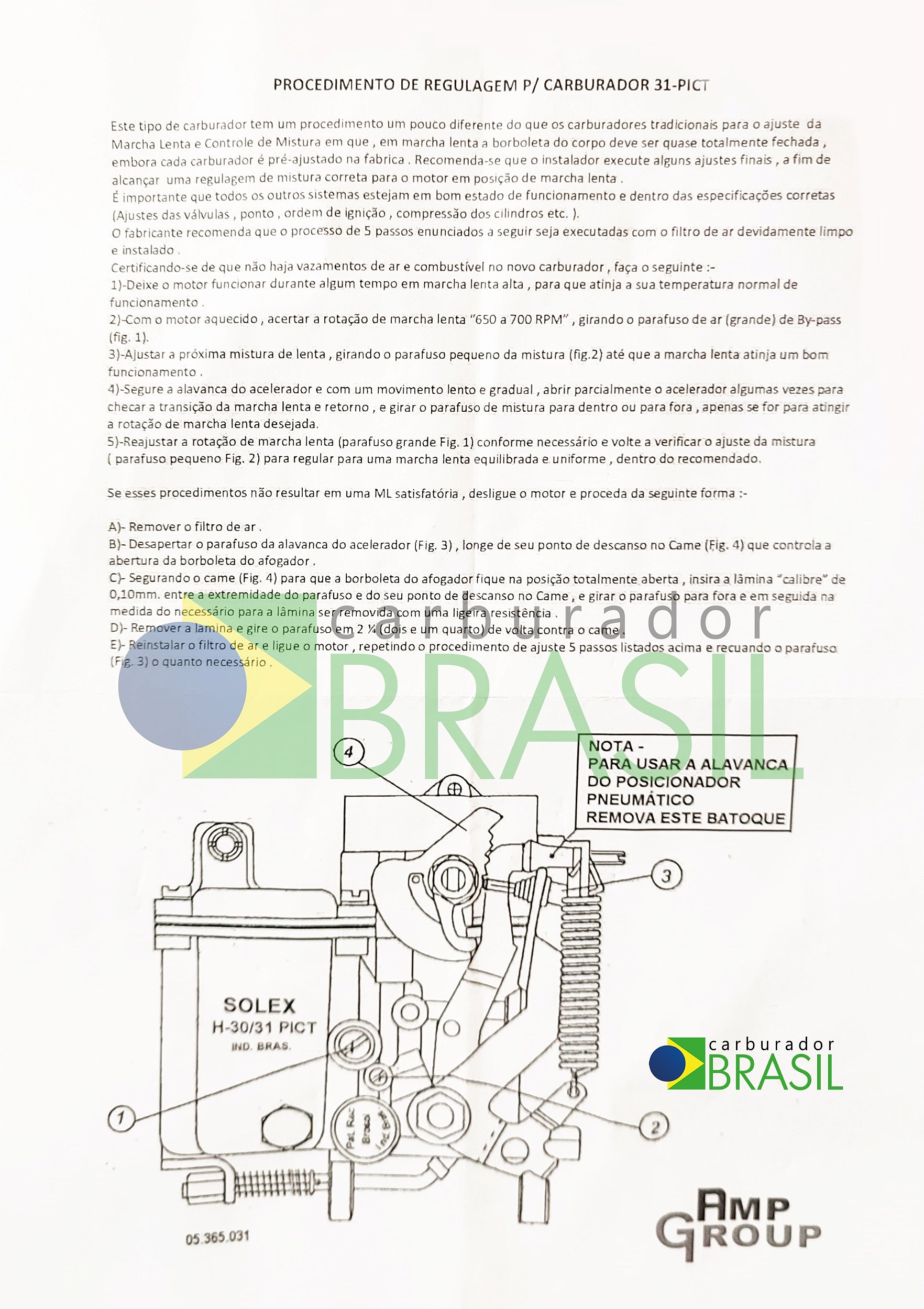 CARBURADOR BROSOL SOLEX 31 PIC-T EXPORTAÇÃO FUSCA 1600 GASOLINA ...