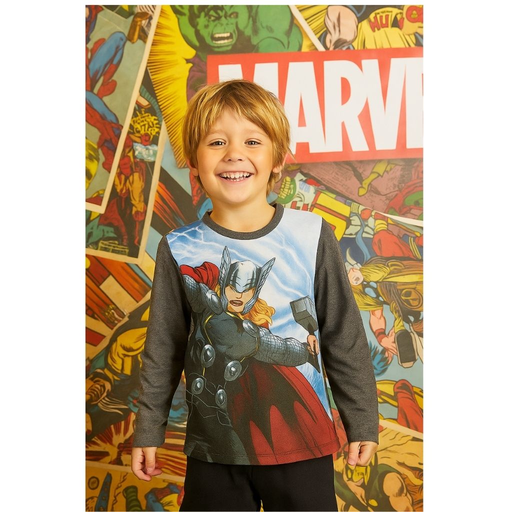 Camiseta Thor Infantil Masculina Manga Longa 100% Algodão - Vesttemaskids