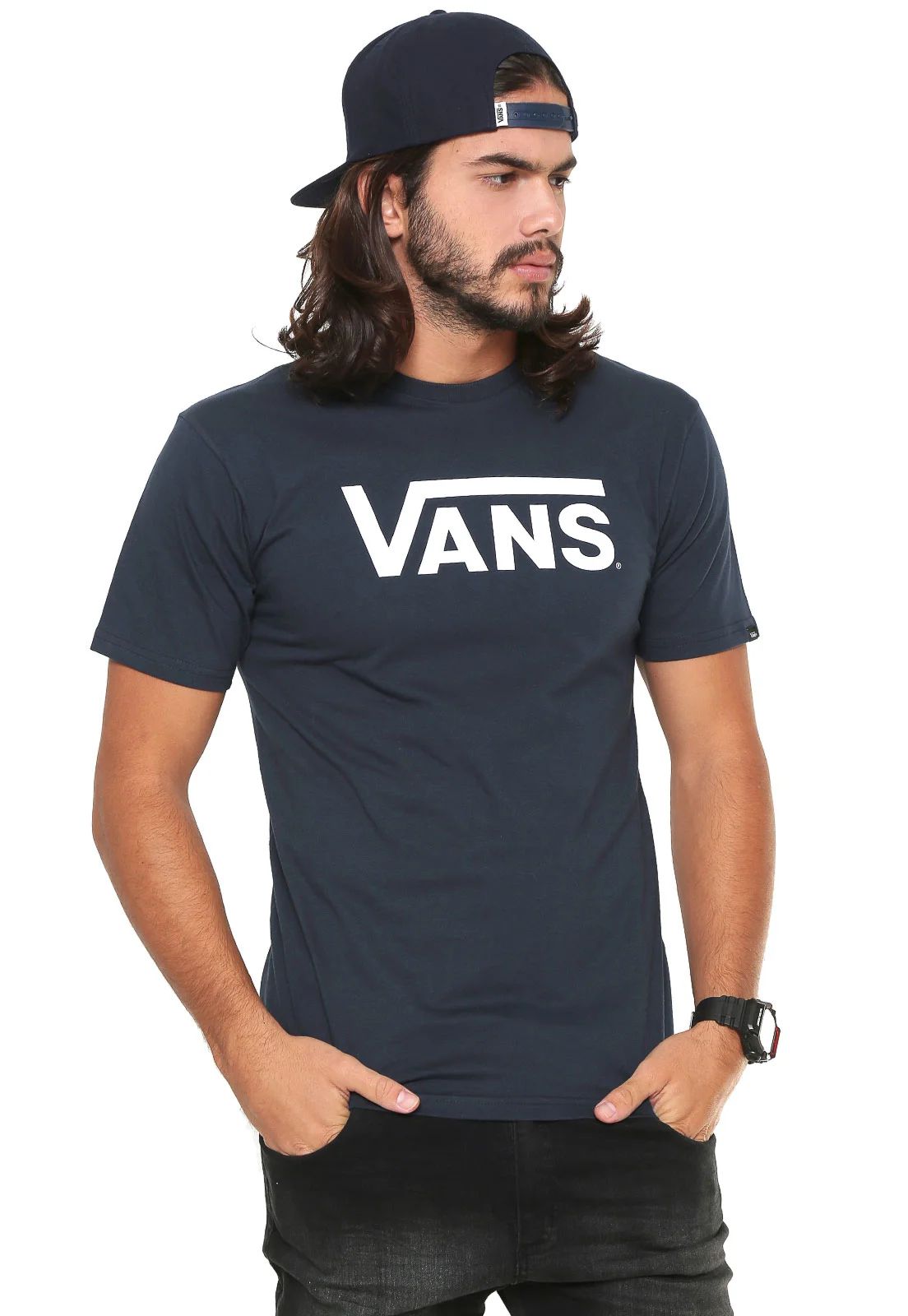 Camiseta Vans Classic Navy White Masculina - Loja Wolf Pack Salto