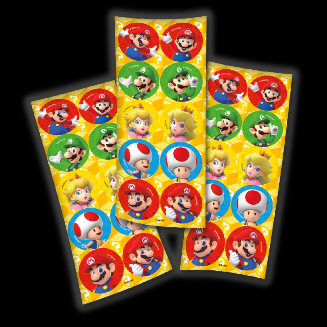 30 ADESIVO SUPER MARIO BROS REDONDO FESTCOLOR - Chocobraz Embalagens