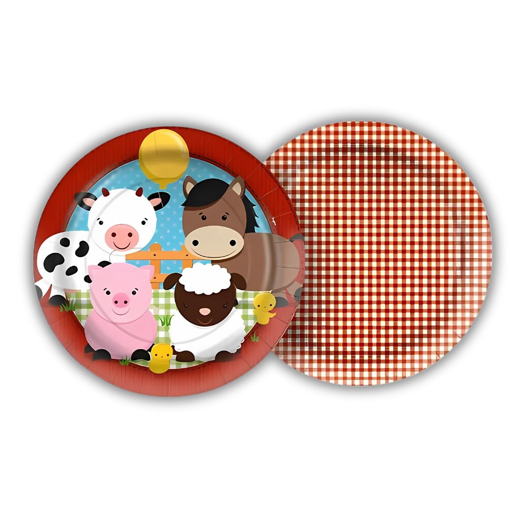 Kit Festa FAZENDINHA 8 Pratos + 8 Copos Descartável 180 Ml Papel - REGINA - Chocobraz Embalagens