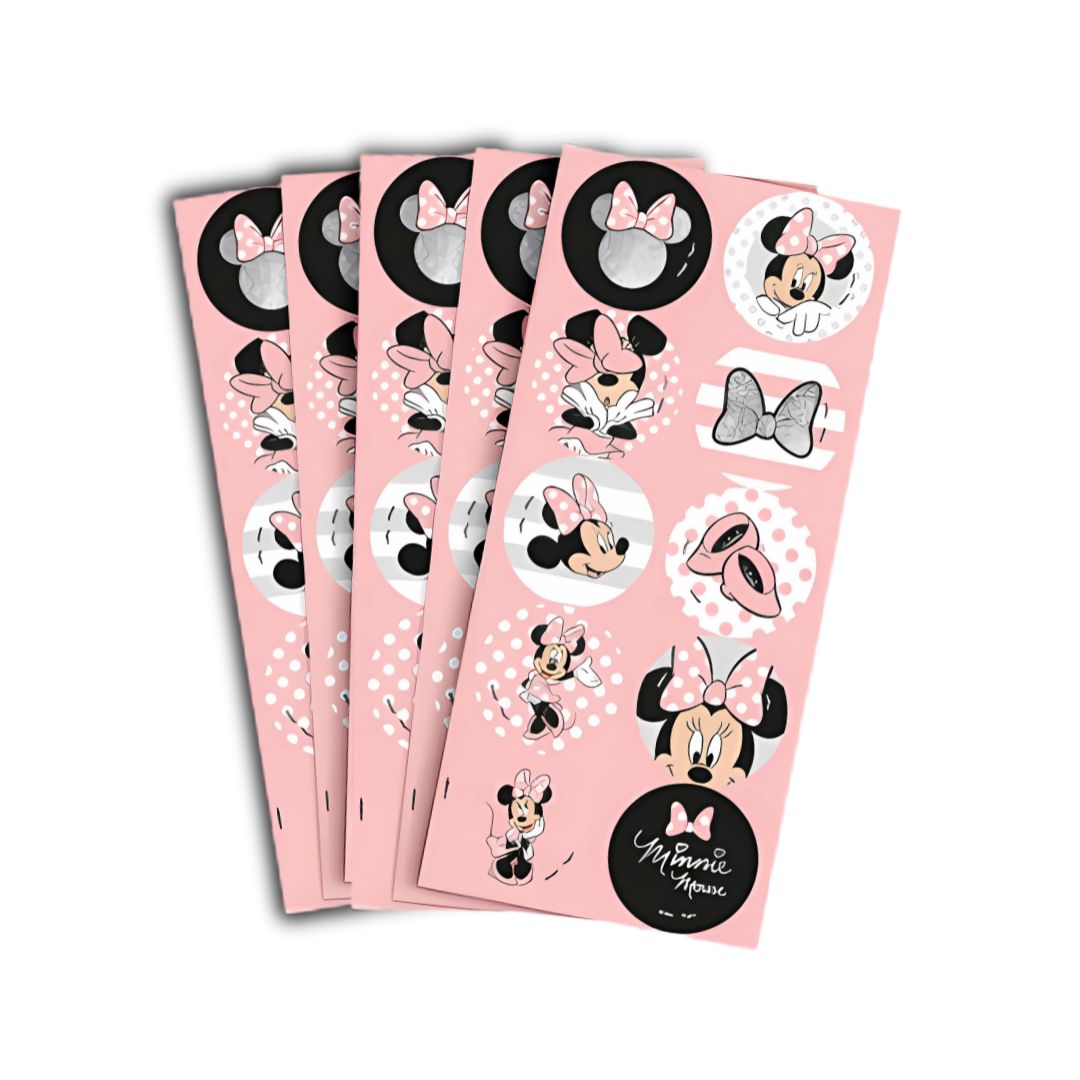 30 ADESIVO MINNIE MOUSE ROSA DISNEY REDONDO REGINA - Chocobraz Embalagens