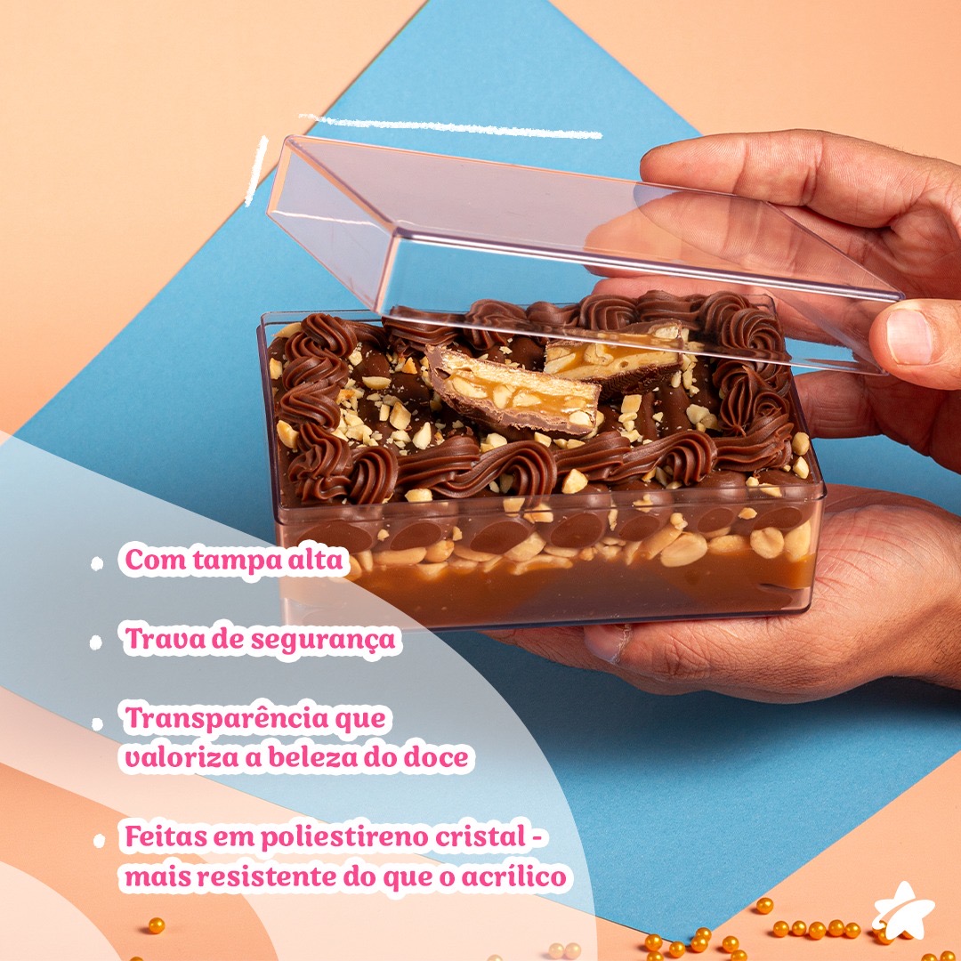 CAKE BOX CRISTAL RETANGULAR COM TAMPA 500 Ml (Blue Star) - Chocobraz Embalagens