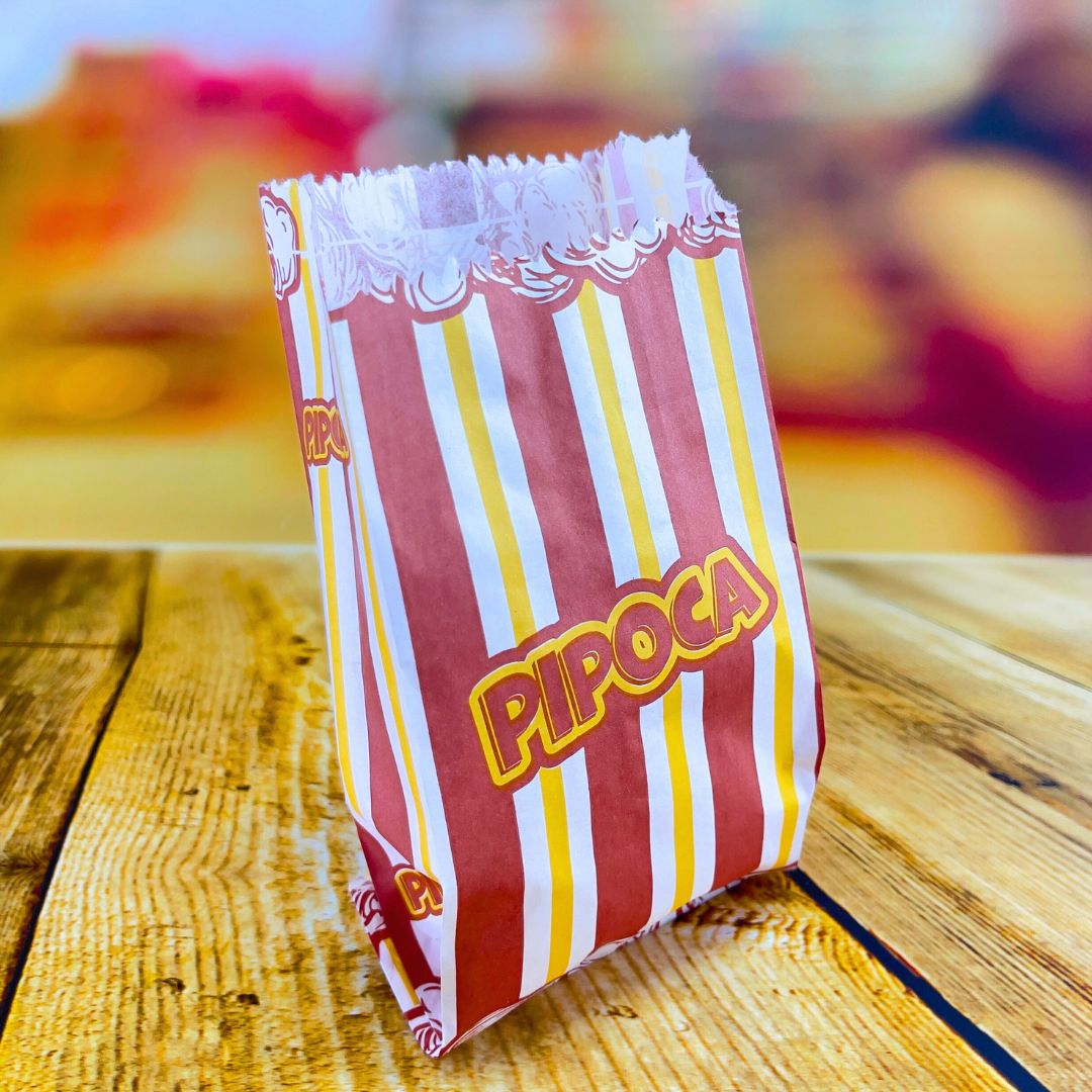 100 SACO PIPOCA LISTRA VERMELHA (PLUMA) - Chocobraz Embalagens