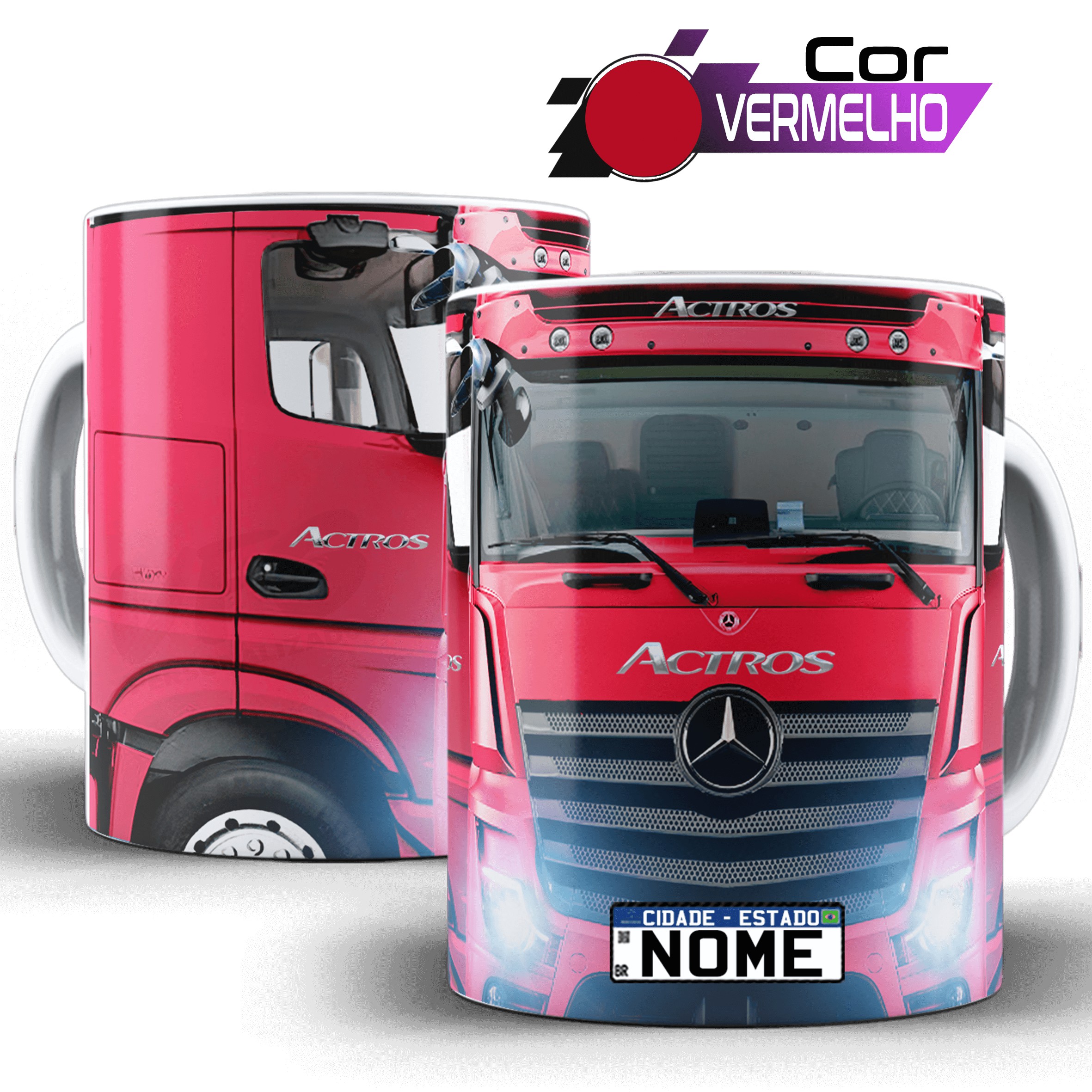 Caneca caminhoneiro personalizada caminhão mercedes actros - Vfs Personalizados