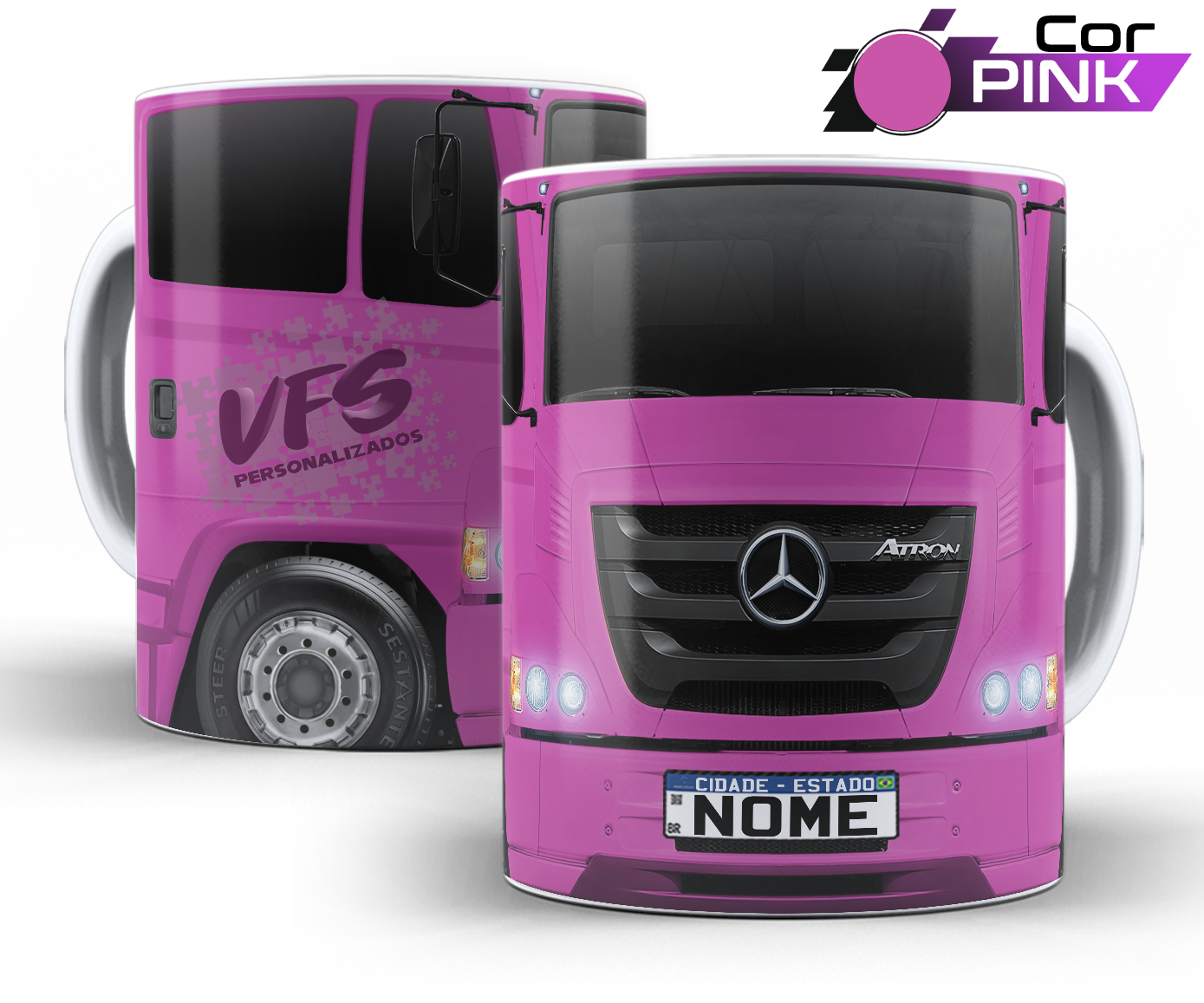 Caneca caminhoneiro personalizada caminhão Mercedes Bens Atron - Vfs Personalizados
