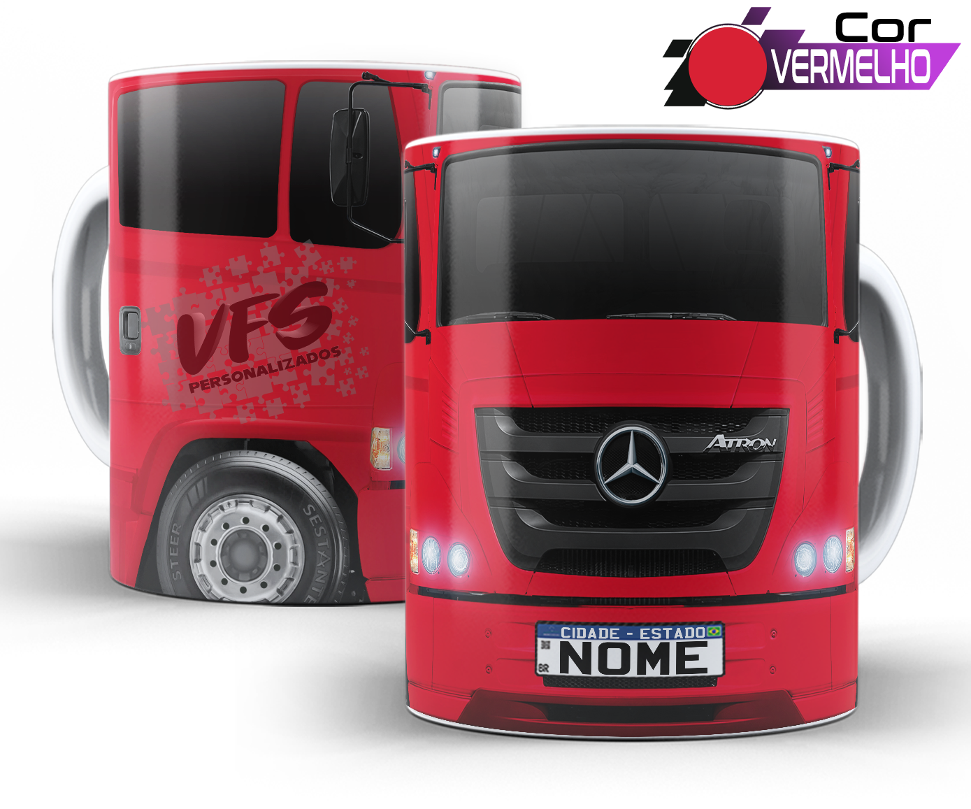 Caneca caminhoneiro personalizada caminhão Mercedes Bens Atron - Vfs Personalizados