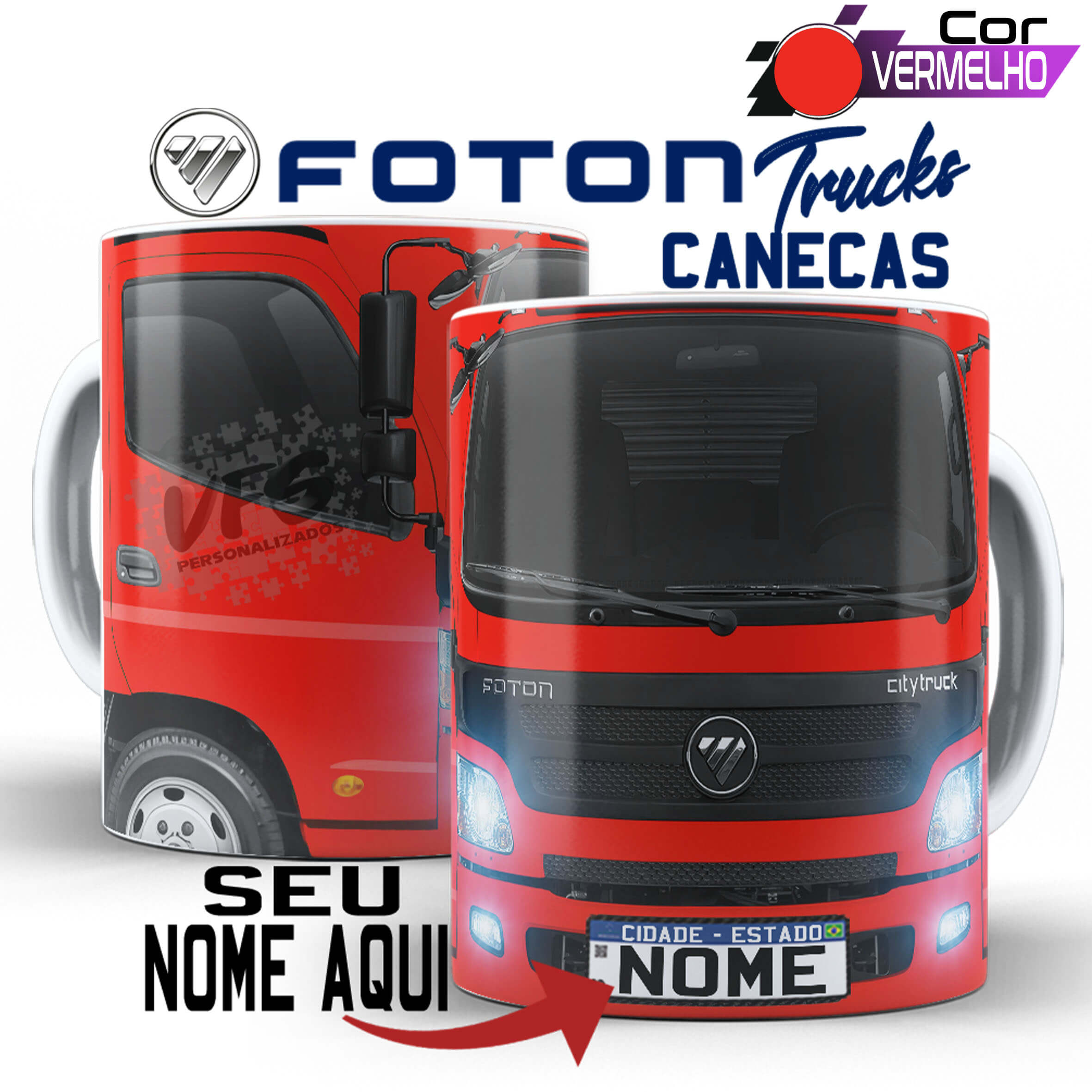 Caneca caminhoneiro personalizada caminhão Foton CityTruck - Vfs Personalizados