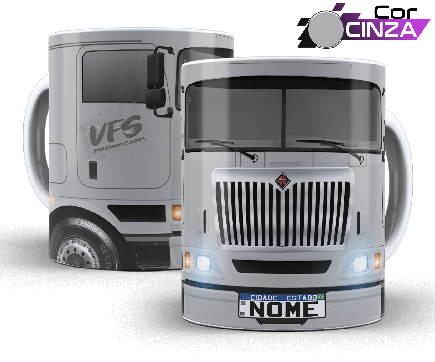 Caneca caminhoneiro personalizada caminhão Internacional - Vfs Personalizados