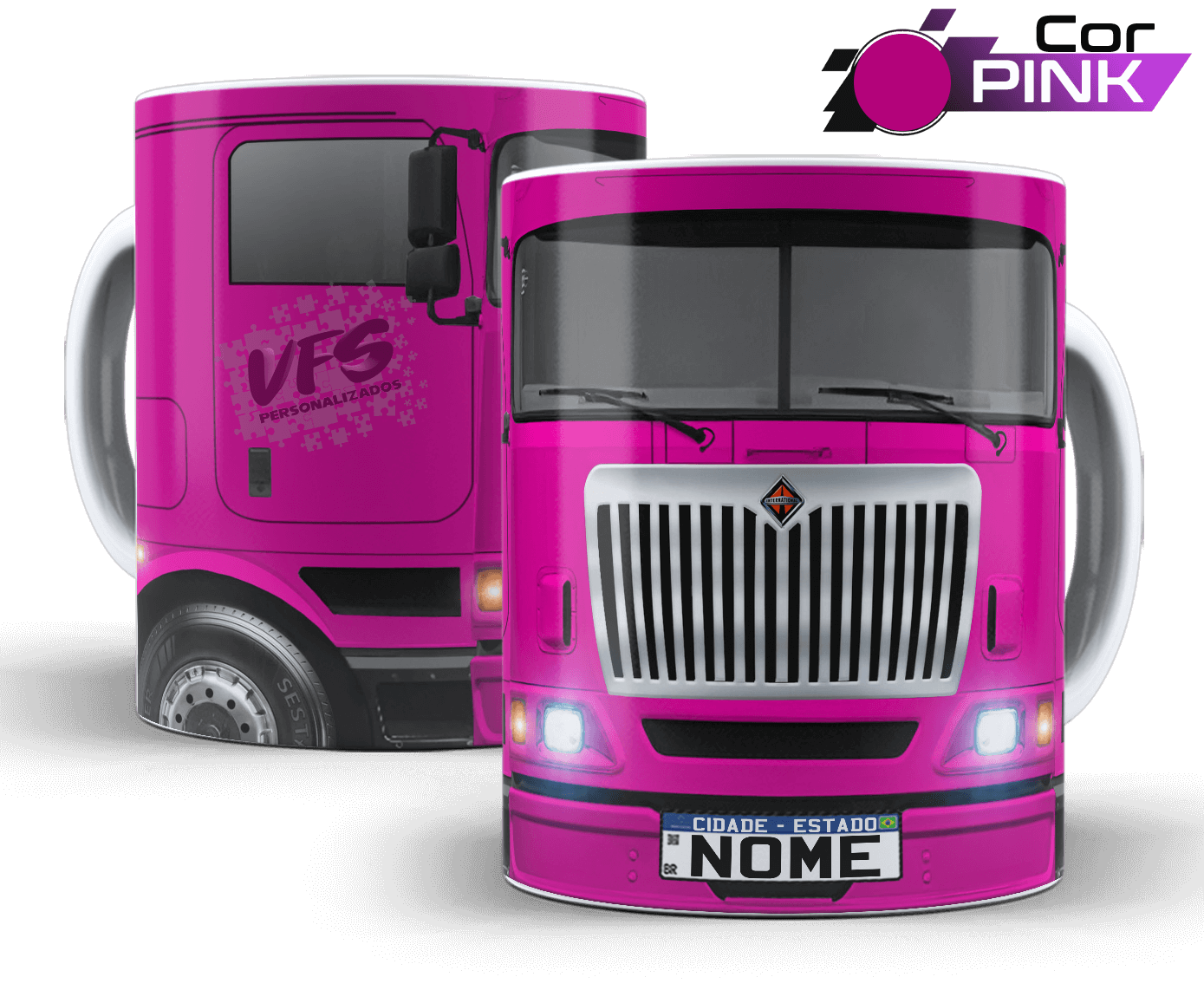 Caneca caminhoneiro personalizada caminhão Internacional - Vfs Personalizados