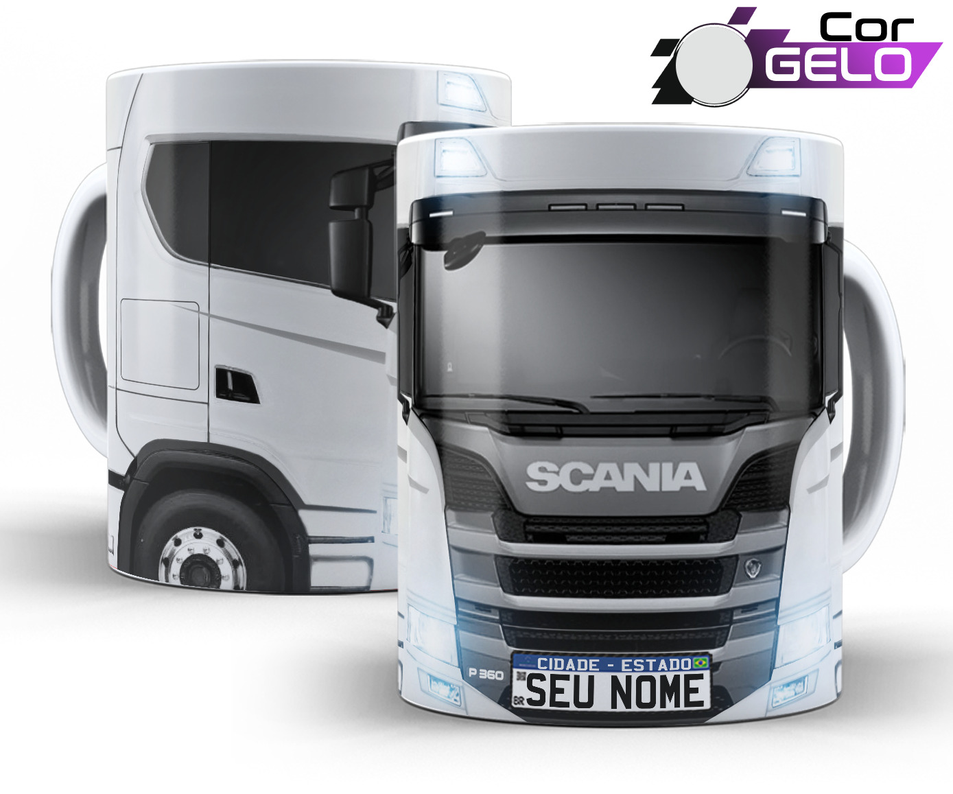 Caneca caminhoneiro personalizada caminhão Scania P360 - Vfs Personalizados