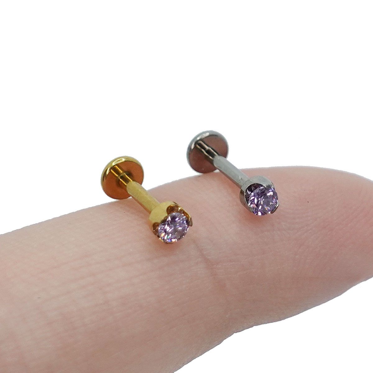 Piercing Labret em Titânio Ponto De Luz Color Lilac - Escola do Piercing