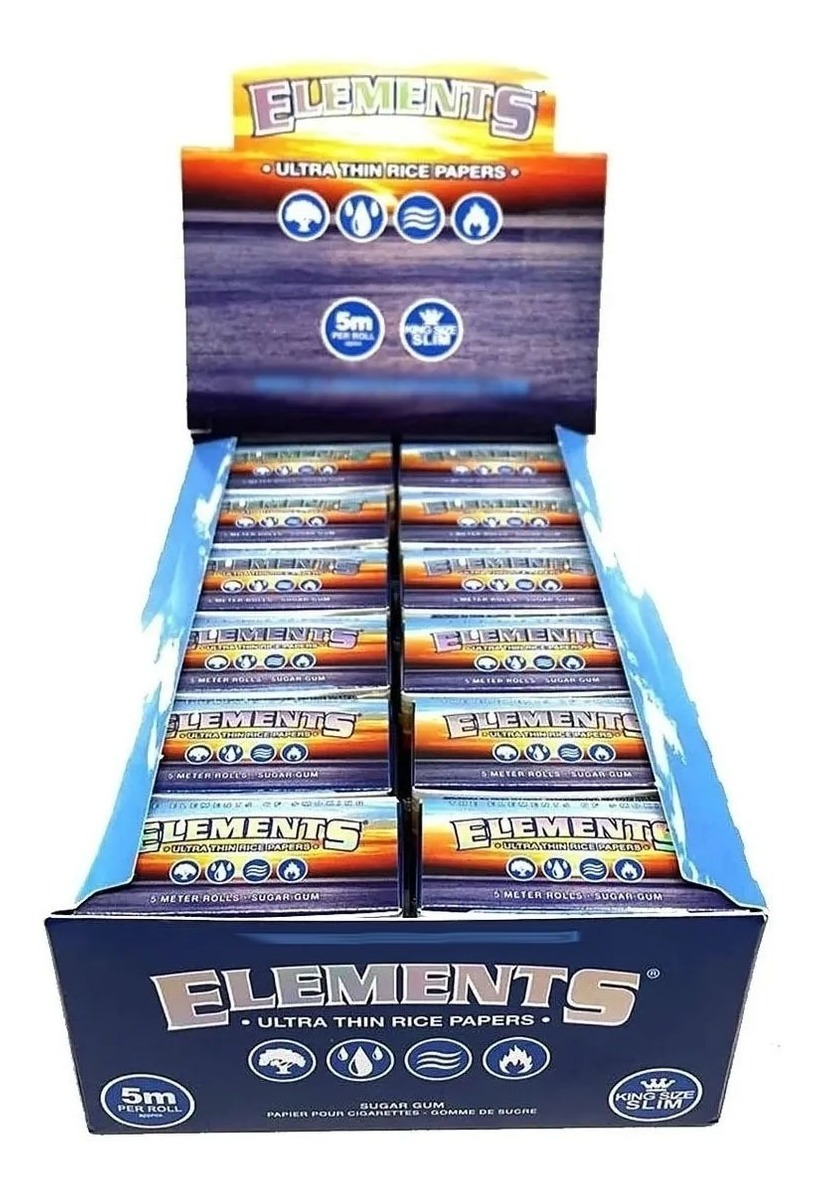 Caixa Seda Elements Azul Rolo King Size Slim Original 5 Mts 24 Livreto ...