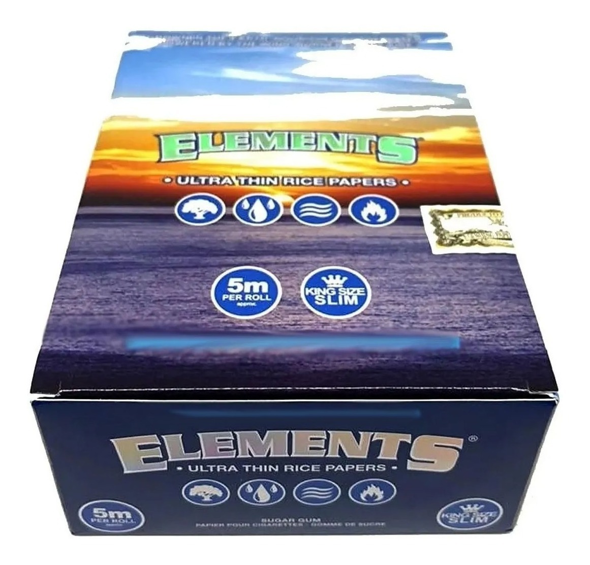 Caixa Seda Elements Azul Rolo King Size Slim Original 5 Mts 24 Livreto ...