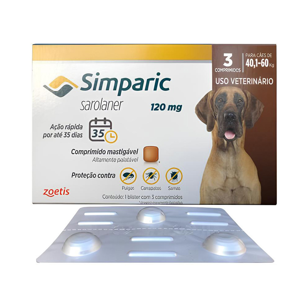 Simparic 120mg 40,1 a 60kg 3 Comp Proteção Mensal Eficaz - Empire Pet