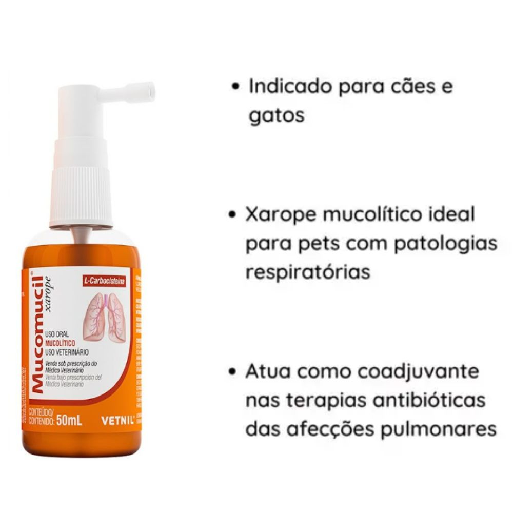 Mucomucil Xarope 50ml Expectorante para Cães e Gatos Vetnil - Empire Pet